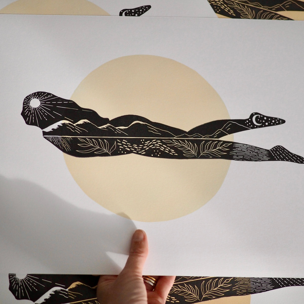 Gaia Wild Swimming Original Lino Print – The Black Pug Press
