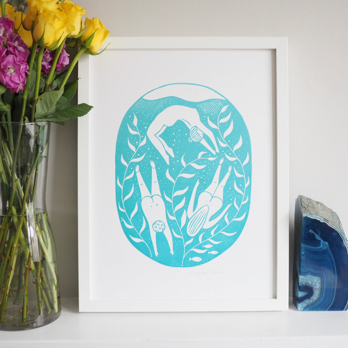 Underwater Bliss Wild Swimming Original Lino Print – The Black Pug Press