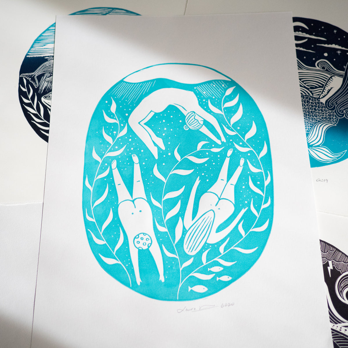 Underwater Bliss Wild Swimming Original Lino Print – The Black Pug Press